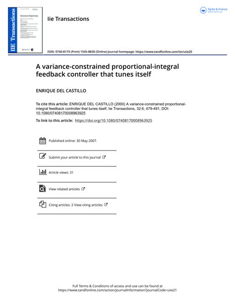 Pdf A Variance Constrained Proportional—integral Feedback Controller