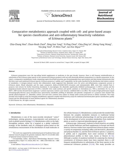 Pdf Comparative Metabolomics Approach Coupled With Cell And Gene Based Assays For Species