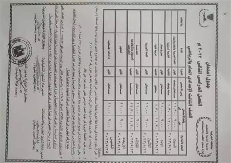 جدول امتحانات الصف الثالث الإعدادي محافظة الشرقية الترم الثاني 2023