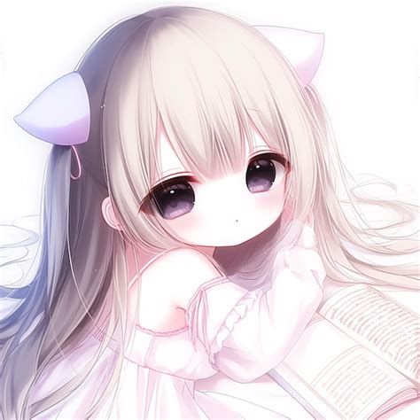 Anime Girl With Long Hair And Cat Ears Reading A Book Generative Ai