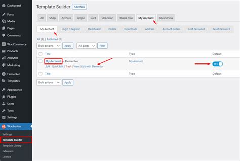 build a custom my account page template woolentor