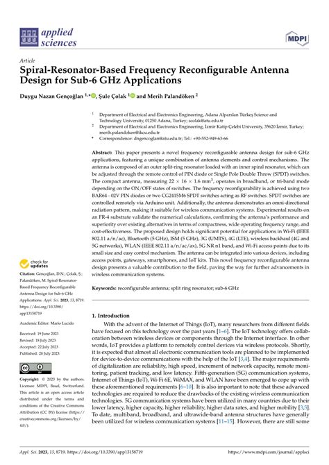 Pdf Spiral Resonator Based Frequency Reconfigurable Antenna Design For Sub 6 Ghz Applications