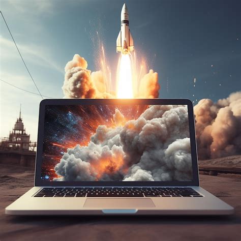Premium Photo Space Rocket Soaring From Laptop Screen