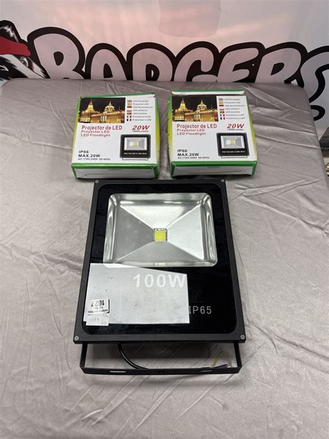 Two Ip66 Rated 20w Led Security Lights And One Ip65 Rated 100w Large Led Security Light New