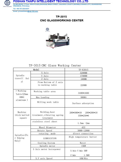 Parameter Of Cnc Glass Working Center Pdf Machining Drilling