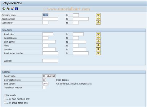 AR SAP Tcode Call Up Depreciation List