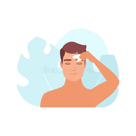 Man With Gua Sha Massaging Forehead Skin Along Massage Lines For