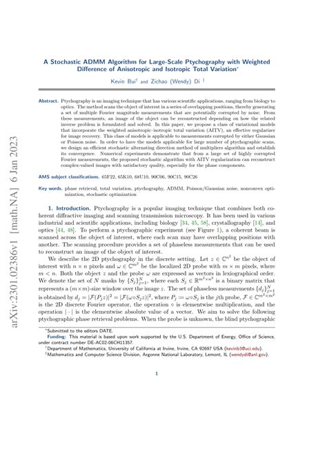 pdf a stochastic admm algorithm for large scale ptychography with