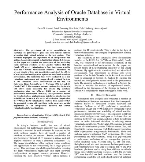 Pdf Performance Analysis Of Oracle Database In Virtual Environments