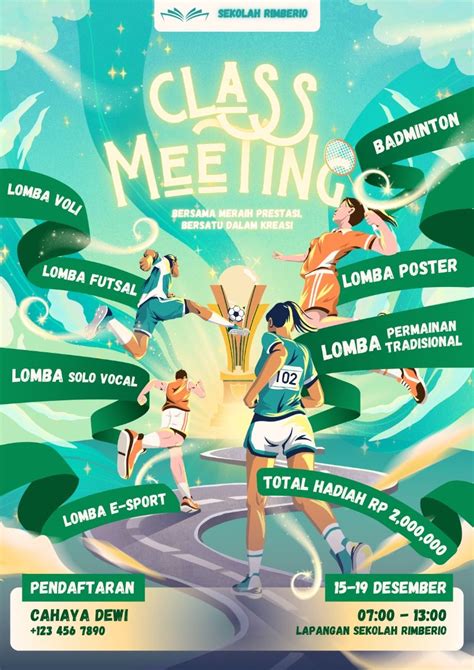 Poster Class Meeting Sekolah Hijau Tosca Dan Kuning Di 2025 Desain