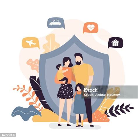 행복한 가족과 보호 방패 보험 의료 개념 배너 보증 계획 전체 보험 적용 배경 가족에 대한 스톡 벡터 아트 및 기타 이미지 가족 보험 보호 Istock