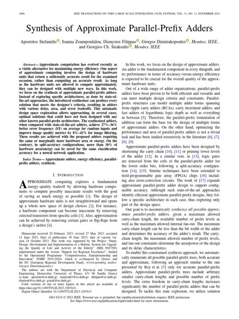 Synthesisofapproximateparallel Prefixadders Pdf Field