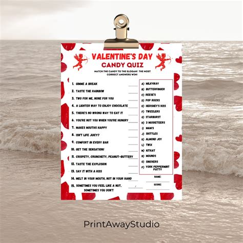 Valentines Day Candy Quiz Game Printable V Day Party Game Valentines