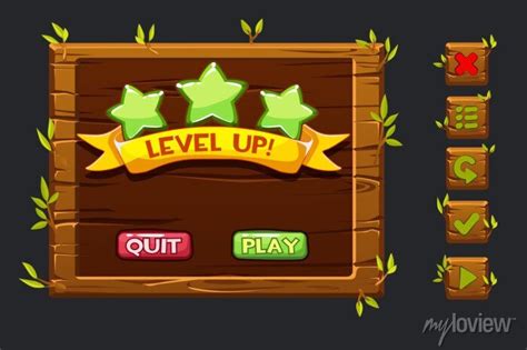 Vector Game Ui Kit Template Wooden Menu Of Graphical User Interface Canvas Prints For The Wall