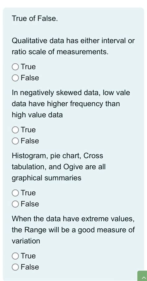 Solved True Of False Qualitative Data Has Either Interval