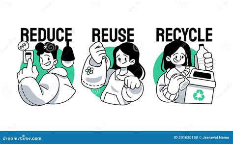 Reduce, Reuse, Recycle 3R Concept Symbol with People Vector Illustration Stock Vector ...