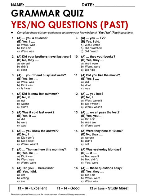 English Grammar Yesno Questions Past Simple
