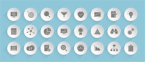 Data Analytics Vector Icons On Round Puffy Paper Circles Stock Vector