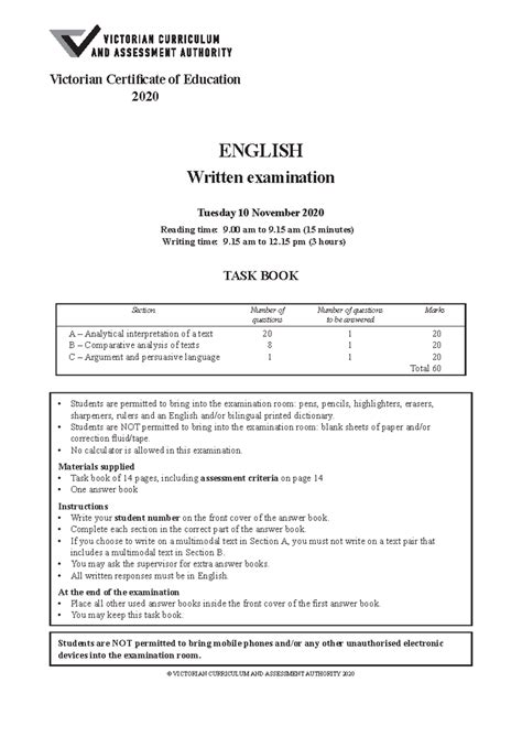 2020english W Class Notes English Written Examination Tuesday 10