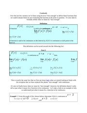 Calculus Continuity Notes Continuity Over The Last Few Sections Weve Been Using The Term Nice