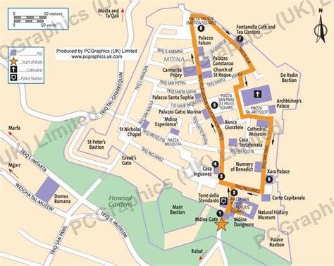 Mdina Walk Map Malta Produced By Pcgraphics See More Of Our Maps On Our Website