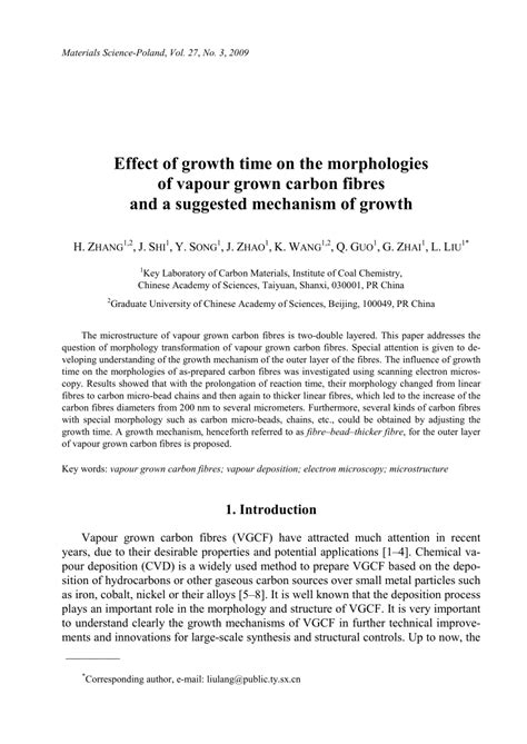 Pdf Effect Of Growth Time On The Morphologies Of Vapour Grown Carbon Fibres And A Suggested