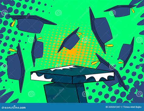 Comic Book Product Podium Stage For Mock Up Presentation With Graduation Mortarboard Retro