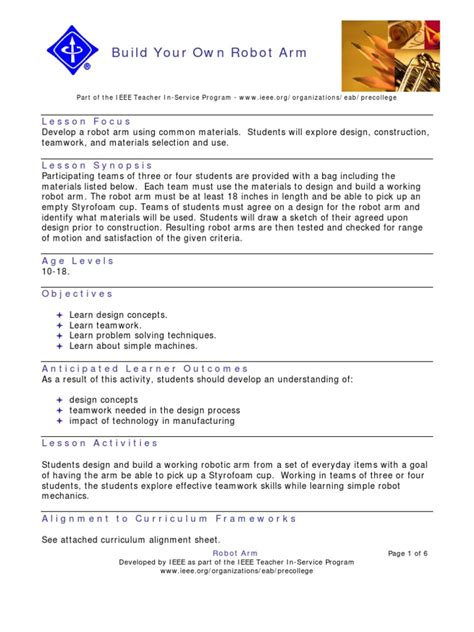 build own robot arm pdf canadarm international space station