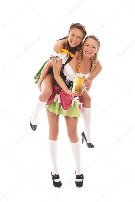 Young And Beautiful Bavarian Girls Isolated Over White Background Stock