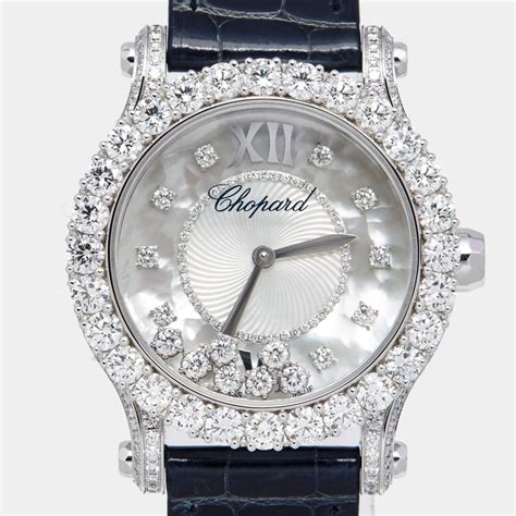 Chopard 18k White Gold Diamond Alligator Leather Womens Wristwatch 36