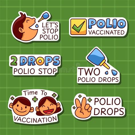 Polio Drops Vaccination Campaign Stickers Stock Vector Illustration