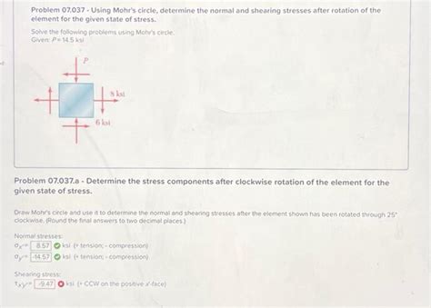 Solved Problem Using Mohr S Circle Determine The Chegg Com