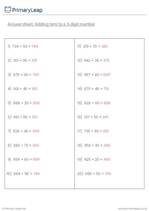 Numeracy Adding Tens To A 3 Digit Number Worksheet PrimaryLeap Co Uk