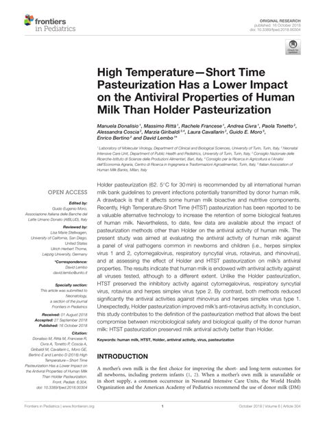 Pdf High Temperature—short Time Pasteurization Has A Lower Impact On The Antiviral Properties