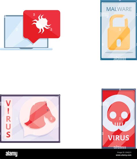 hacking icons set cartoon vector computer bug mobile malware and