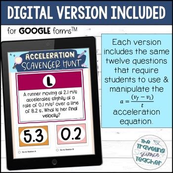 Acceleration Velocity Time Calculation Practice Activity TPT