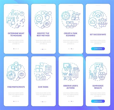 Premium Vector Usability Testing Goals Blue Gradient Onboarding Mobile App Screen Set