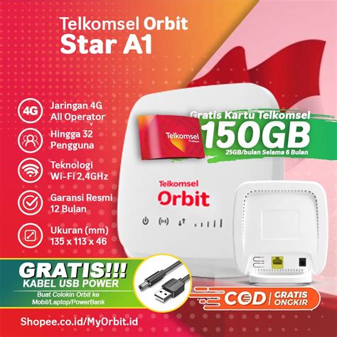 Jual Modem Telkomsel Orbit Star A1 GRATIS 150 GB KUOTA Free Kabel USB Power Step Up PROMO