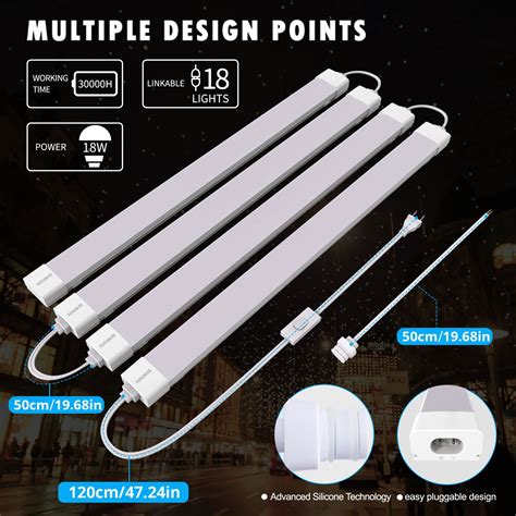Kukumao 5000k Led Ceiling Light Fixture 2ft With Plug Linkable 2pcs