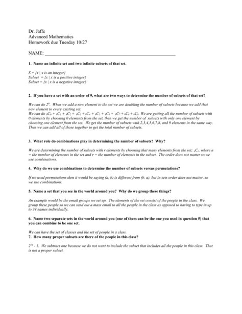 Advanced Math Homework Set Theory And Combinations