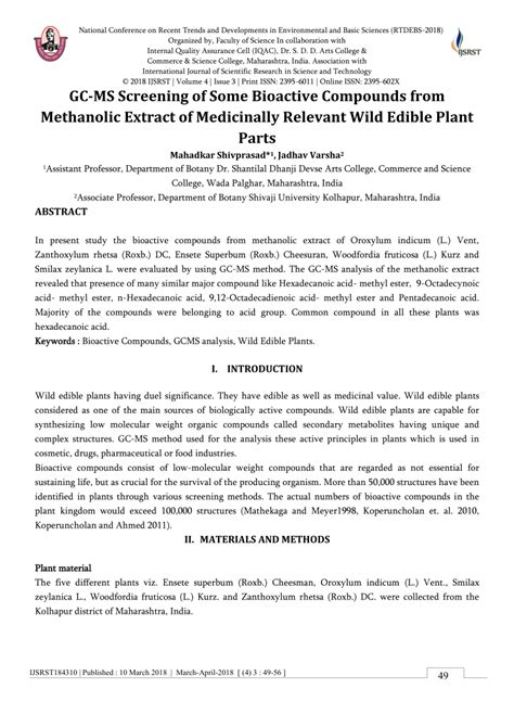Pdf Gc Ms Screening Of Some Bioactive Compounds From Methanolic