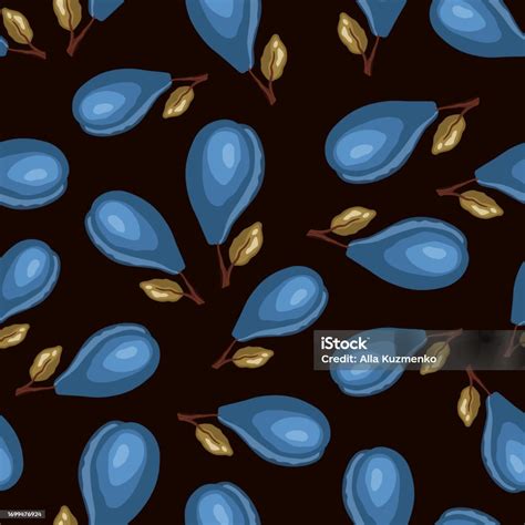 흰색 배경에 매화와 매끄러운 패턴 천연 맛있는 신선한 잘 익은 맛있는 과일 인쇄 직물 직물 배너 기타 디자인에 대한 벡터 일러스트레이션 나뭇잎이 있는 자두 식품 개념 개념에