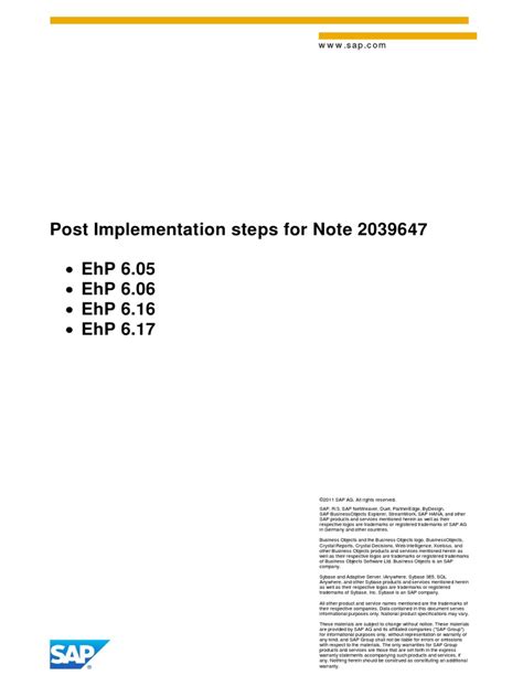 post implementation steps for note 2039647 617 605 pdf pdf sap