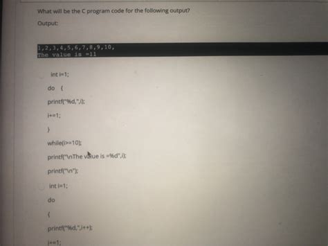 Solved What Will Be The C Program Code For The Following