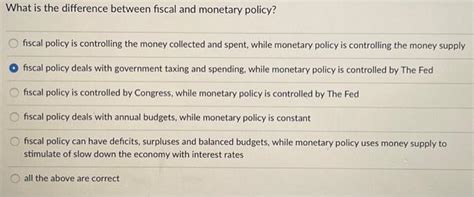 Solved What Is The Difference Between Fiscal And Monetary Chegg Com
