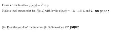 solved consider the function f x y x2 y make a level