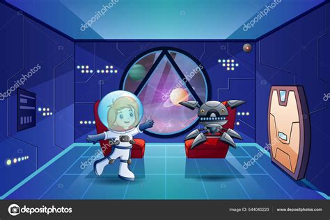 Illustration Astronaut Girl Robot Spaceship Stock Vector By ©dualoro 544040220