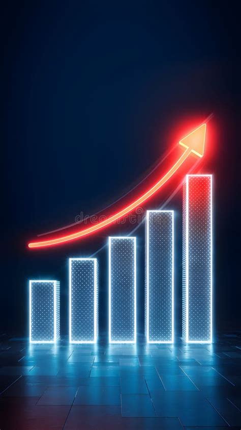 Dynamic Digital Bar Chart With Rising Bars And Red Arrow On Blue Background Stock Illustration