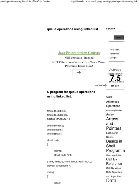 Queue Operations Using Linked List The Code Cracker Pdf C