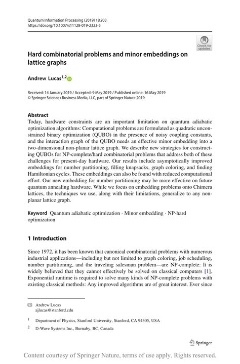 hard combinatorial problems and minor embeddings on lattice graphs